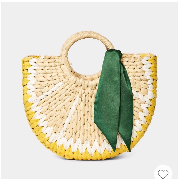 Bags | Nwtstylish Woven Straw Lemon Tote Bag With Green Leaf Accent ...